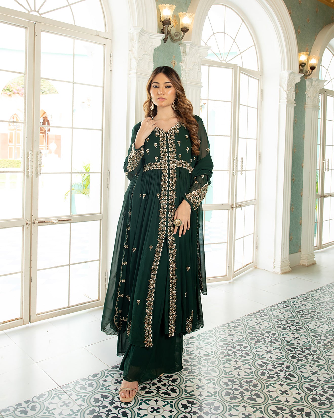 Clover Green Embroidered Front Slit Suit Set – Roopkala