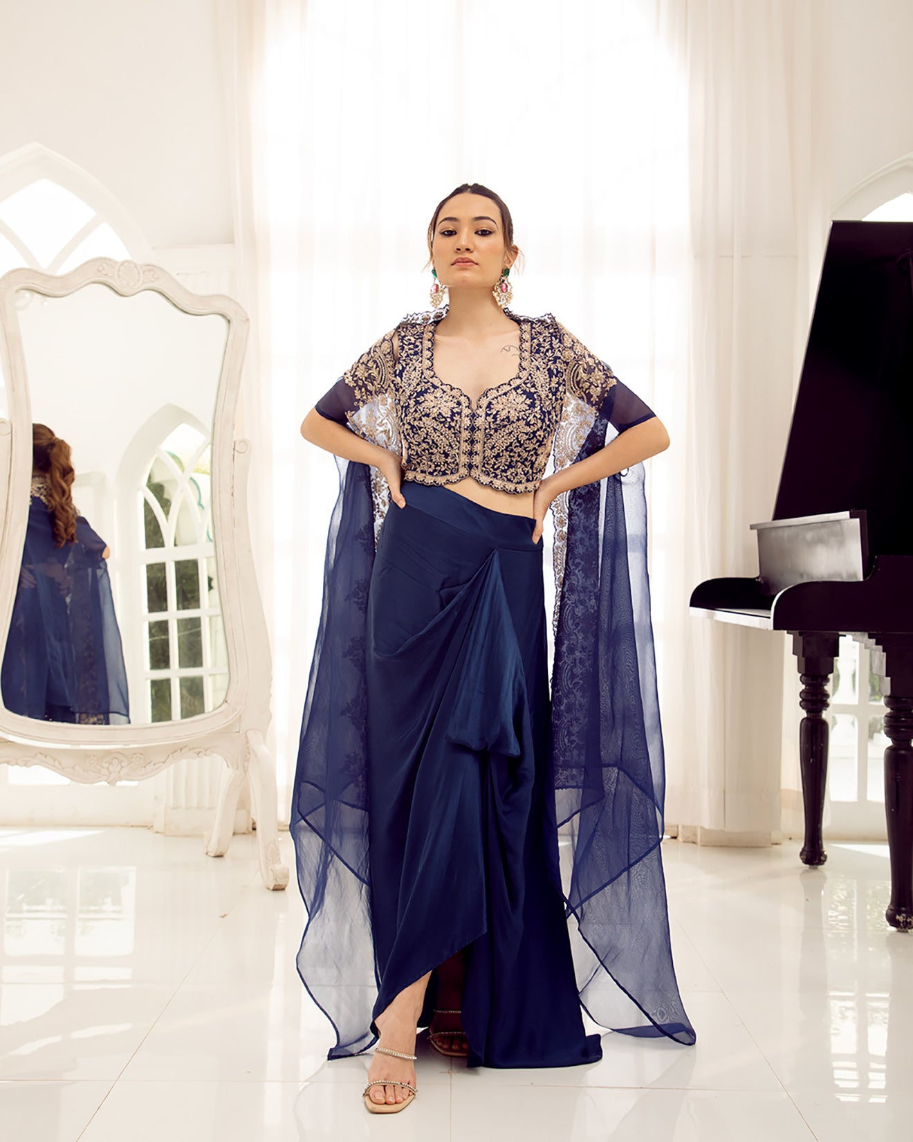 Midnight Blue Festive Fusion Jacket Set – Roopkala