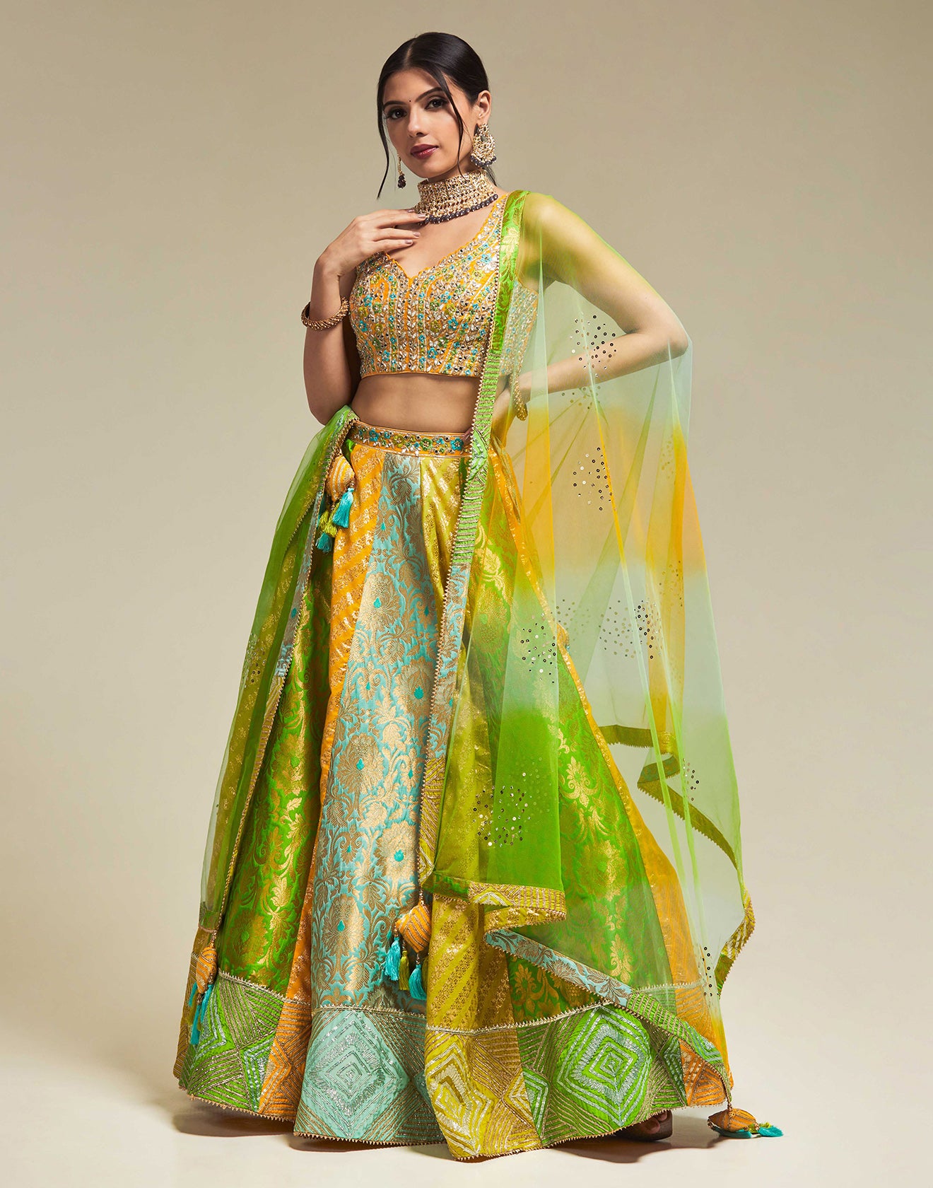 Vibrant Green Multi Hued Traditional Lehenga Set – Roopkala