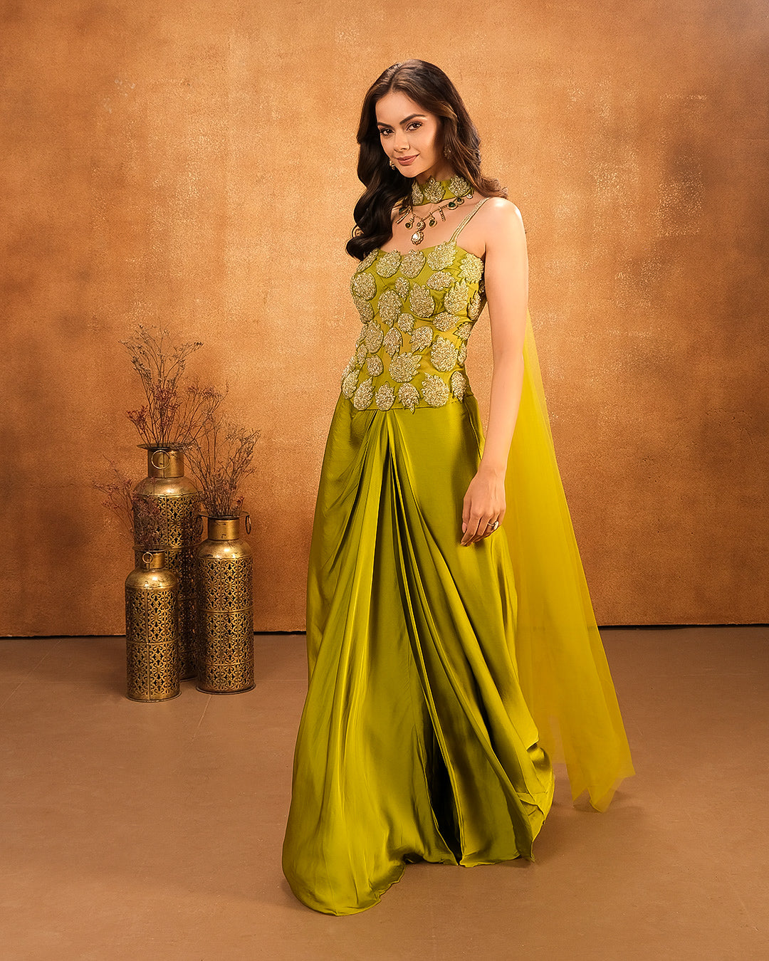 Citrus Festive Fusion Drape Set: A Ethnic Luxe Rebel – Roopkala
